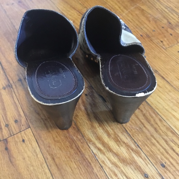Coach | Shoes | Coach Brown And Gold Label Clogs | Poshmark